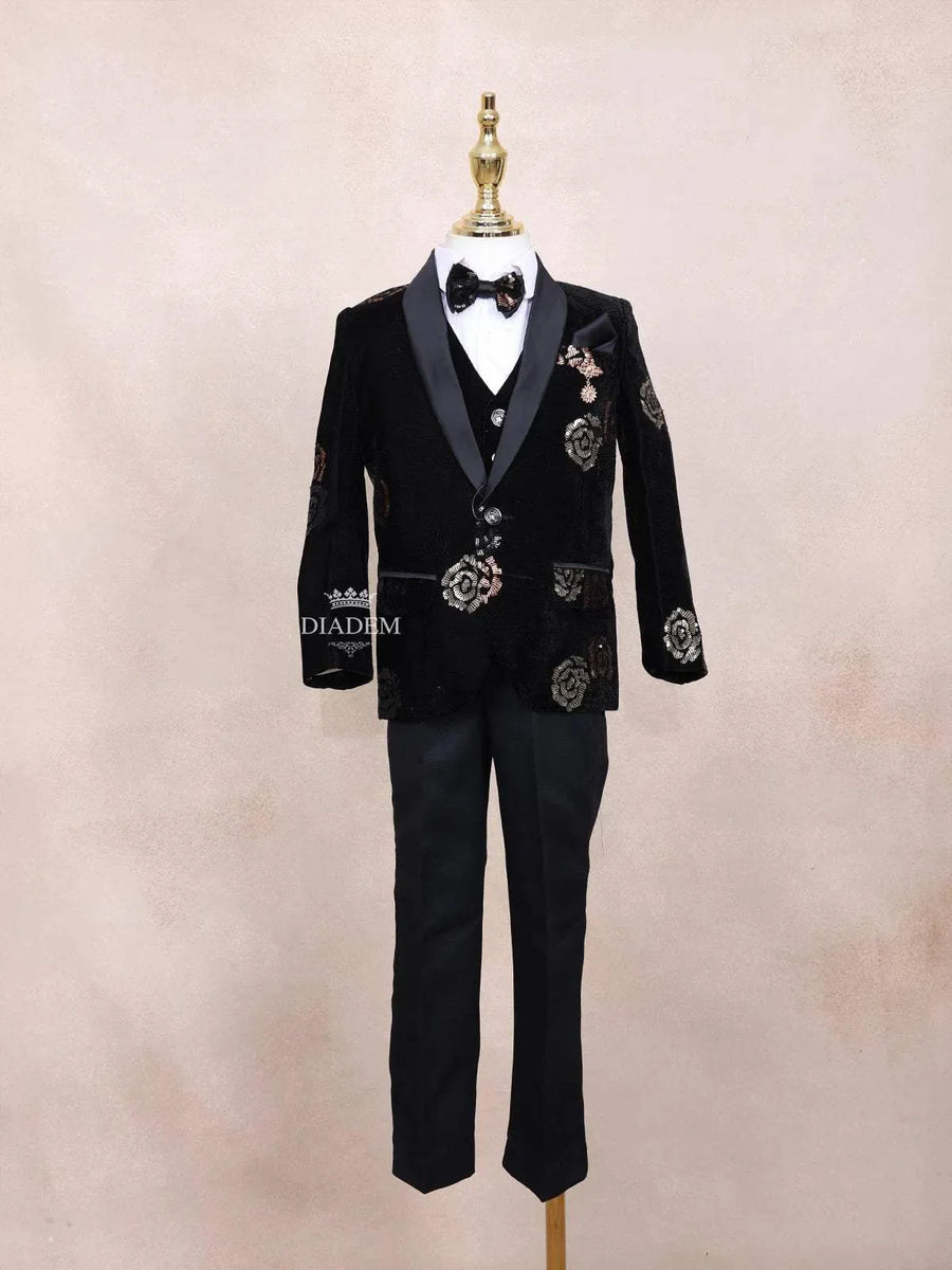 Affordable Black Kids Coat Suit Adorned With Sequins Floral Design affordable-black-kids-coat-suit-adorned-with-sequins-floral-design
