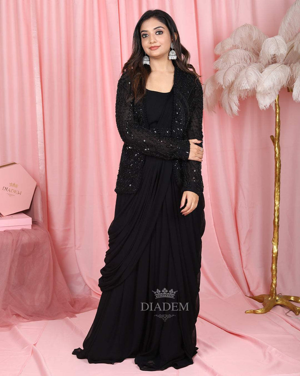 Black Indowestern Embroidered Gown