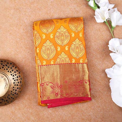 Fresh Parrot Green Solid Woven Design Pure Kanchipuram Silk Saree with ...