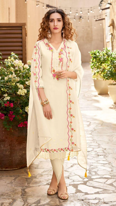Rust Orange Floral Thread Embroidered Design Georgette Anarkali Salwar ...