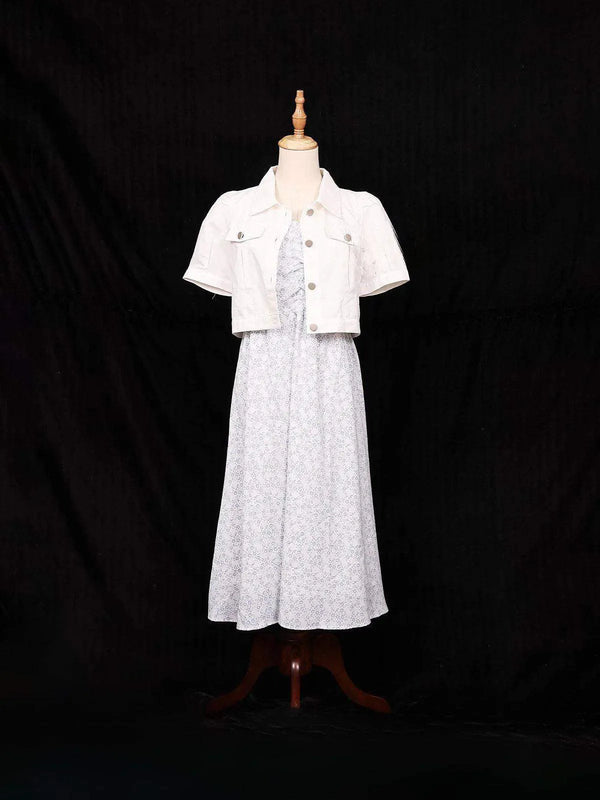 White Frock with Small Floral Design with Overcoat | Diadem