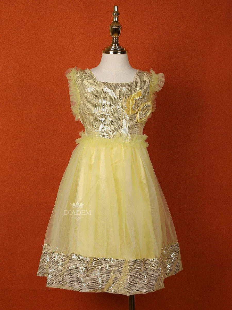 Affordable Light Yellow Net Gown Embellished with Sequins and Attached ...