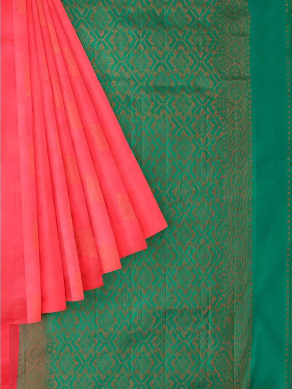 Pink Silk Saree with Zari Butta on the body and without Border | Diadem