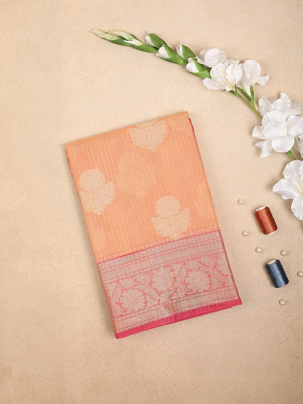 Orange Art Silk Saree with Grid Floral Design on the Body with Designed ...