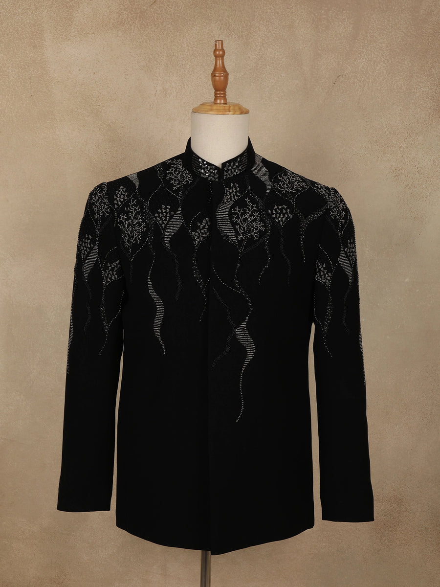 Black Beads Embroidered Design Polynosic Men's Suit | Diadem