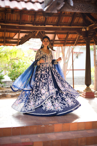 Deep Violet Floral Sequins and Zari Embroidered Design Satin Skirt Top ...